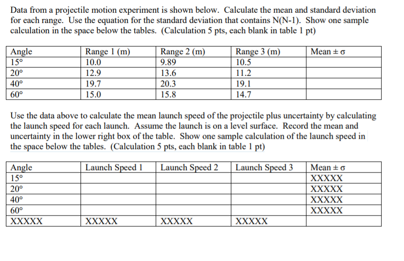 Solved Data from a projectile motion experiment is shown | Chegg.com