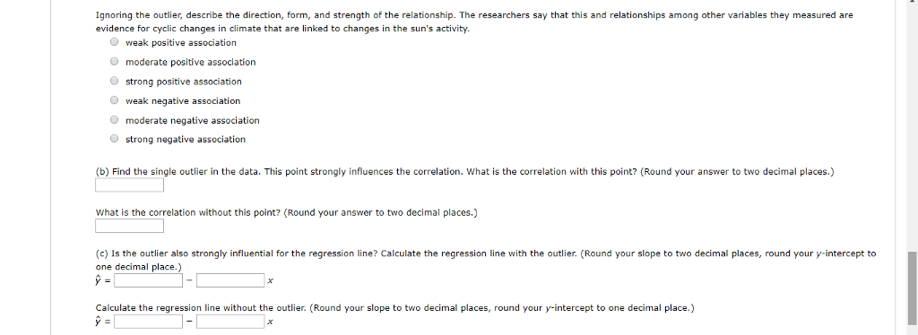 Solved Ignoring the outlier, describe the direction, form, | Chegg.com