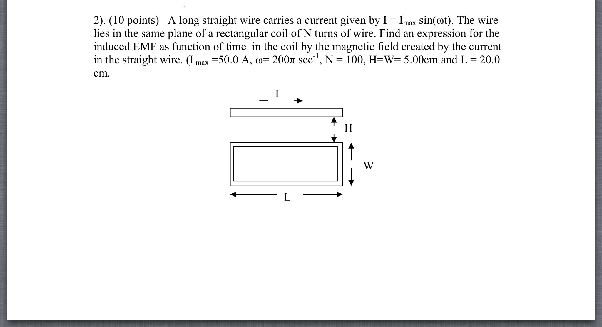Solved A long straight wire carries a current given by I = | Chegg.com