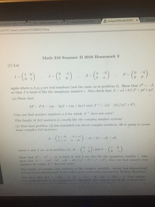 Solved Let I = (1 0 0 1) j = (0 -1 1 0) a = (a -b b a) p = | Chegg.com