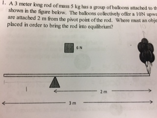 Solved A 3 meter rod of mass 5 kg has a group of balloons | Chegg.com