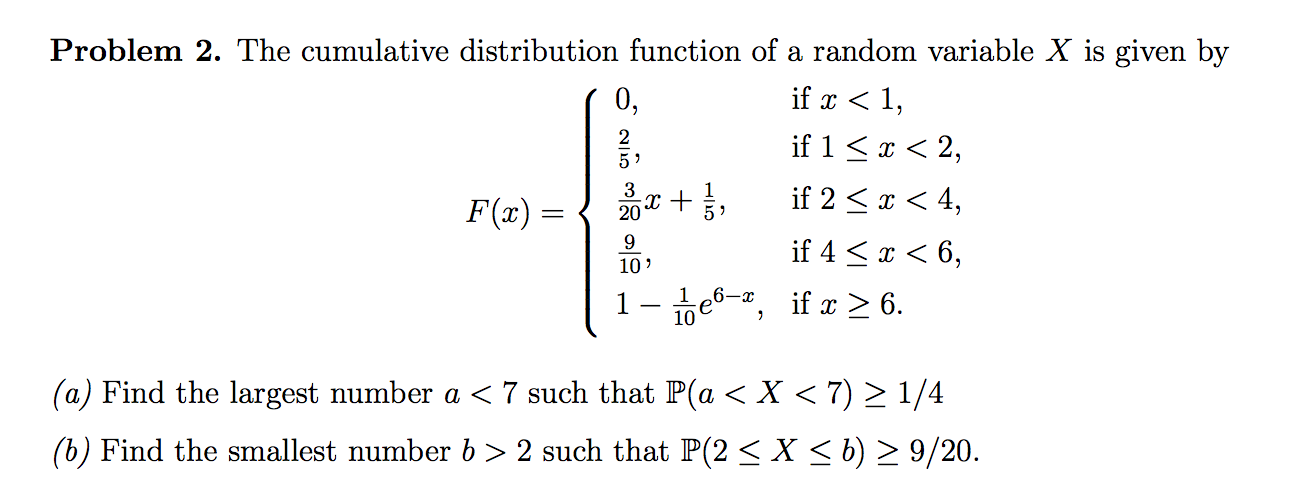 Problem 2. The cumulative distribution function of a | Chegg.com