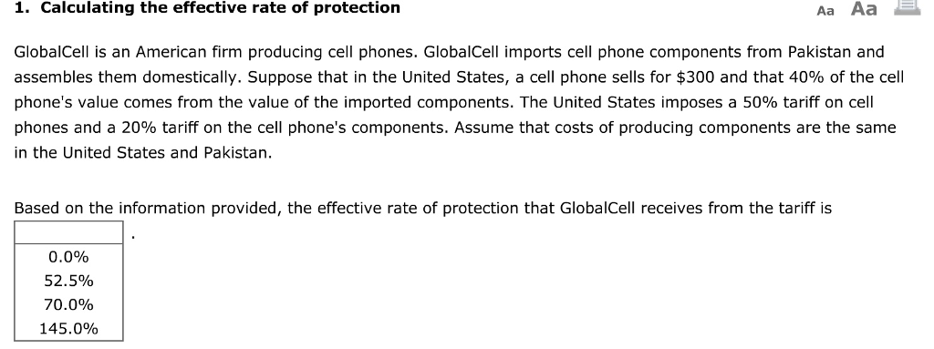 Solved 1. Calculating the effective rate of protection Aa Aa | Chegg.com