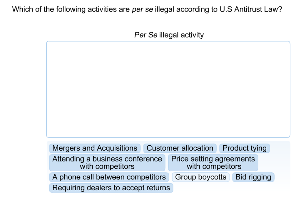 Solved Which of the following activities are per se illegal | Chegg.com