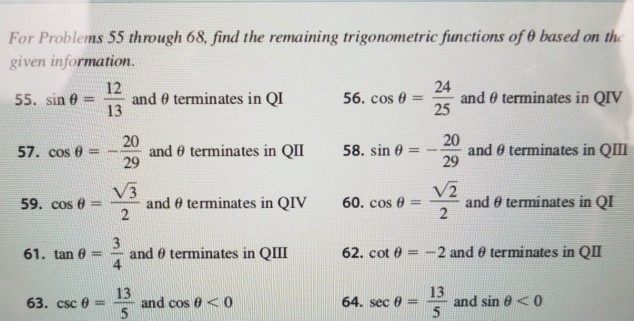 Solved For Problems 55 through 68, ind the remaining | Chegg.com