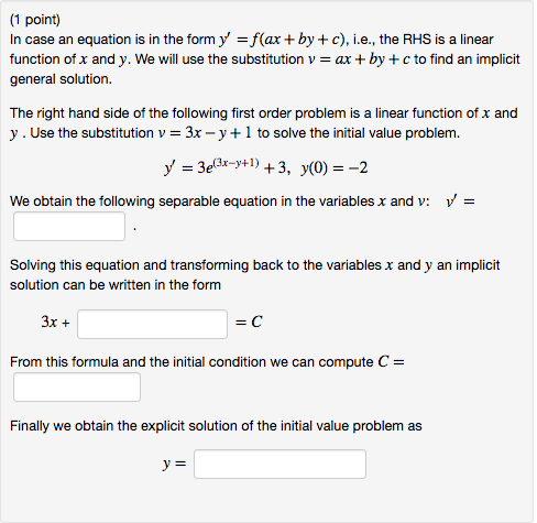 Solved In case an equation is in the form y′=f(ax+by+c, | Chegg.com
