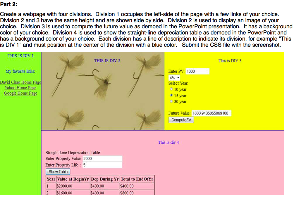 Part 2: Create a webpage with four divisions. | Chegg.com