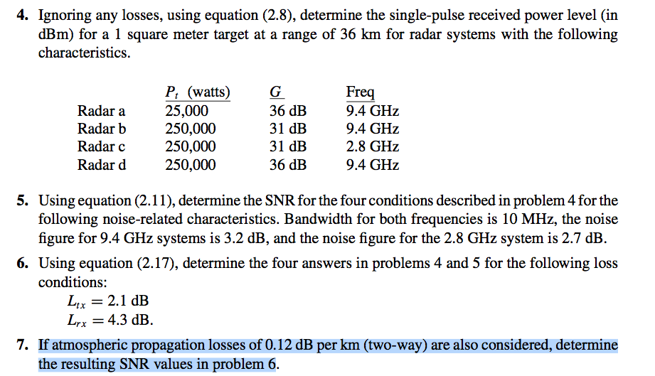 Solved Problem 7 with just Radar a (all equations mentioned | Chegg.com
