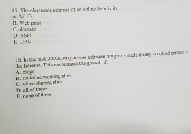 Solved The electronic address of an online item is its: MUD | Chegg.com