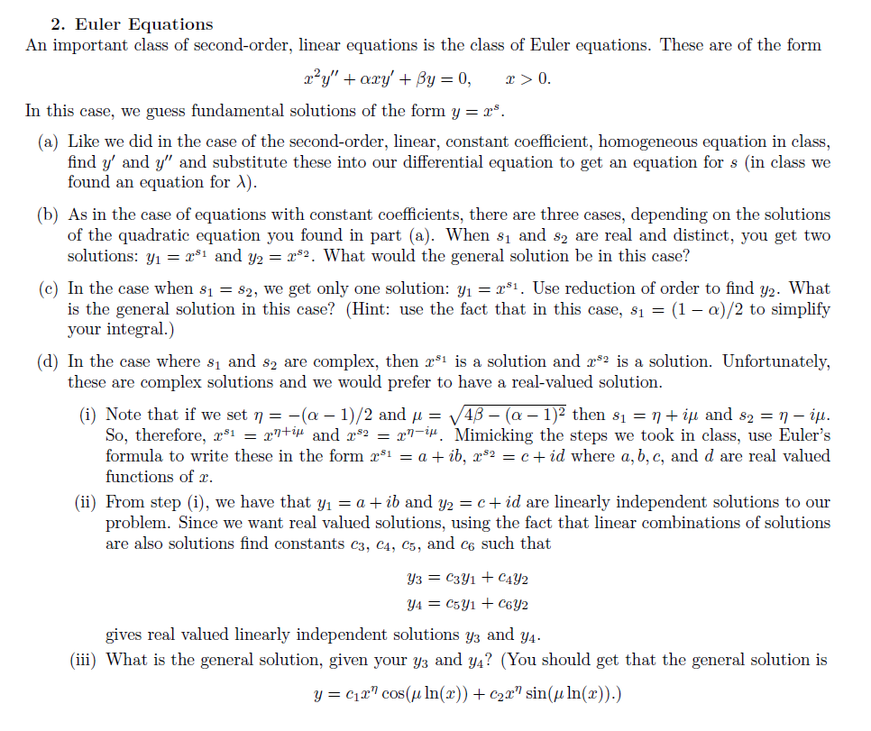 Solved Euler Equations An important class of second-order, | Chegg.com