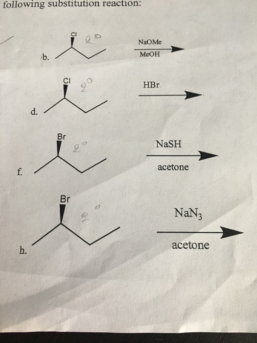 Solved following substitution reaction: NaOMe b. MeOH C1 HBr | Chegg.com