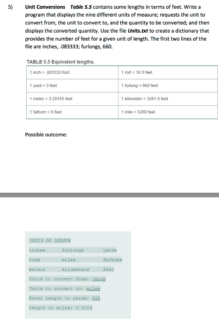 Solved Unit Conversions Table 5.5 contains some lengths in | Chegg.com