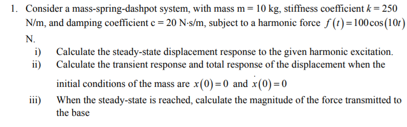 Solved Consider a mass-spring-dashpot system, with mass m = | Chegg.com