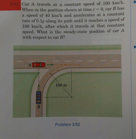 Solved Car A travels at a constant speed of 100 km/h. When | Chegg.com