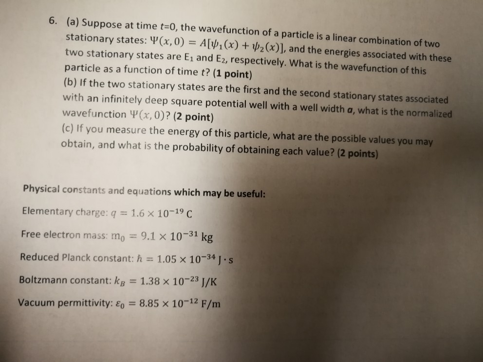 Solved A Suppose At Time T 0 The Wavefunction Of A