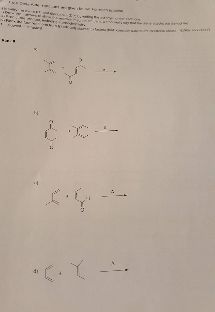 Solved Four Diels-Alder reactions are given below. For each | Chegg.com