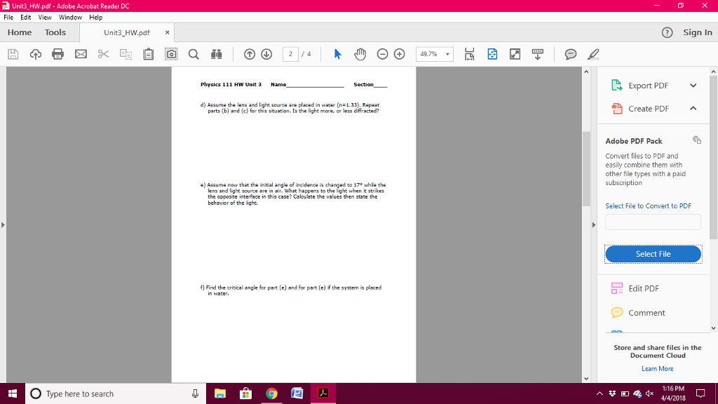 Solved Unit3 HW.pdf - Adobe Acrobat Reader DC File Edit View | Chegg.com