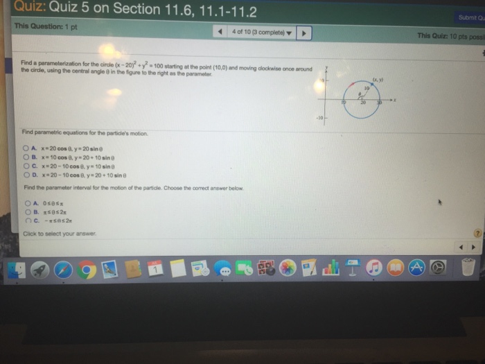 Solved Find a parametrization for the circle (x - 20)^2 + | Chegg.com