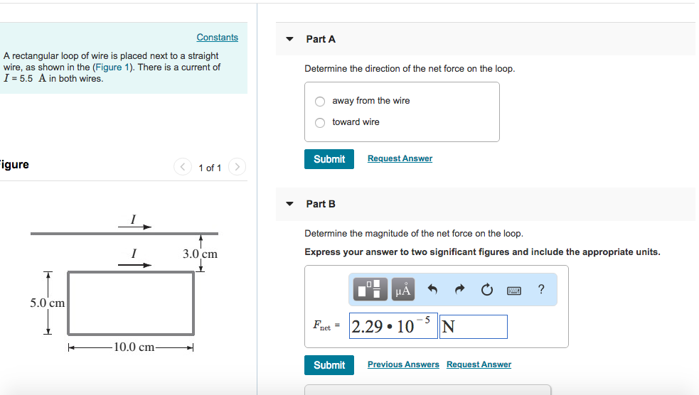 Solved Constants Part A A rectangular loop of wire is placed | Chegg.com