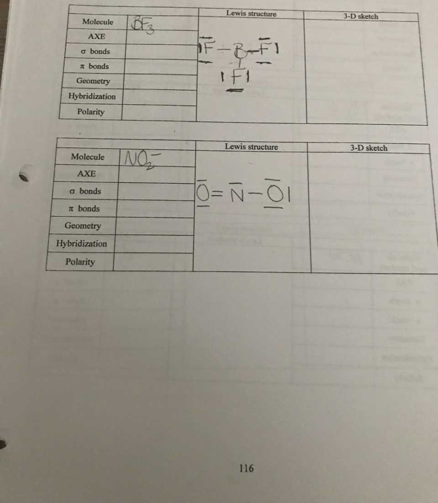 Solved Lewis structure 3-D sketch Molecule AXE ? bonds a | Chegg.com