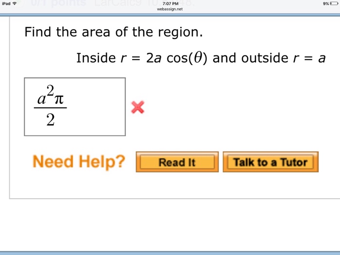 Solved Find the area of the region. Inside r = 2a | Chegg.com