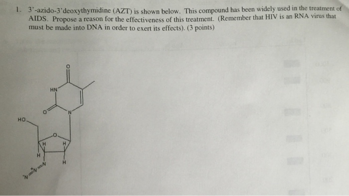 Solved Deoxythy midine (AZT) is shown below. This compound | Chegg.com