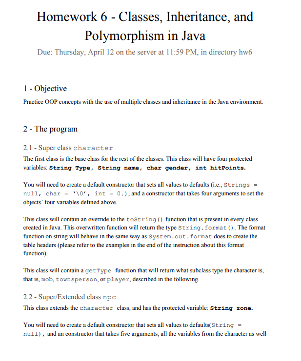 Solved Homework 6-Classes, Inheritance, and Polymorphism in | Chegg.com