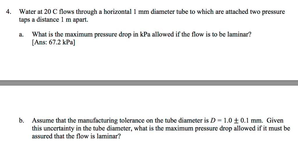 Solved 4. Water at 20 C flows through a horizontal 1 mm | Chegg.com