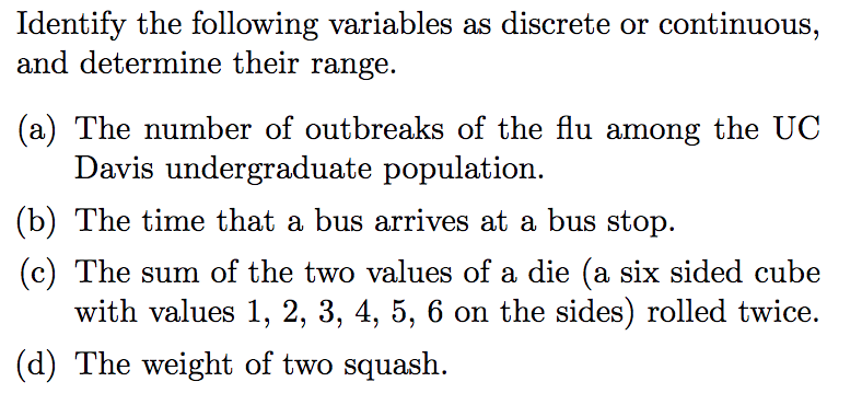 Solved Identify the following variables as discrete or | Chegg.com