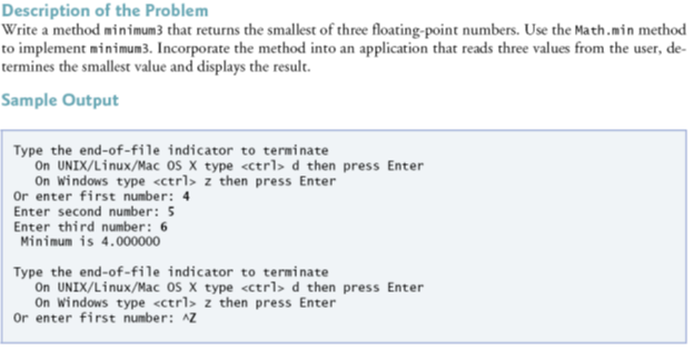 Write Java code to find MIN of 3 doubles? Please find | Chegg.com