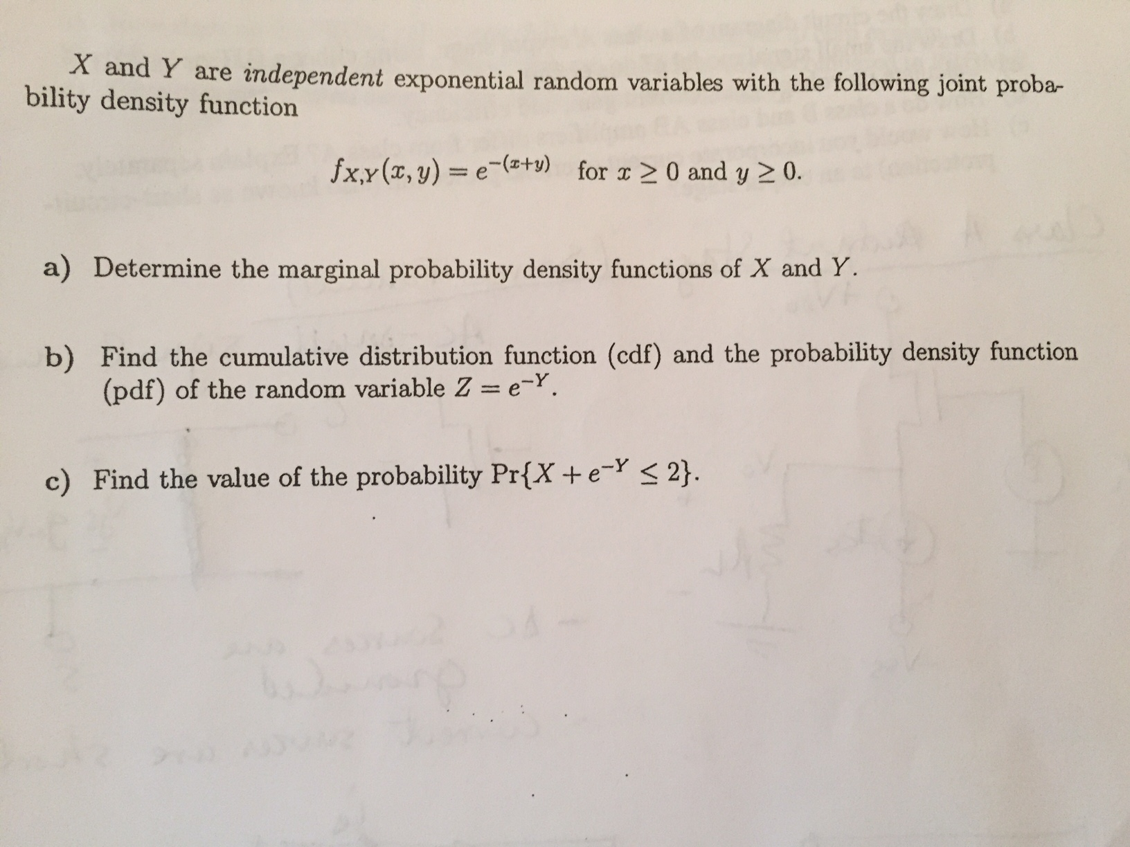 Solved X and Y are independent exponential random variables | Chegg.com