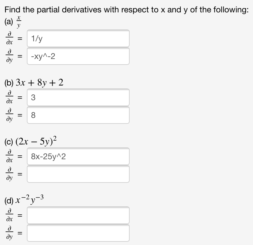 Solved Find the partial derivatives with respect to x and y | Chegg.com