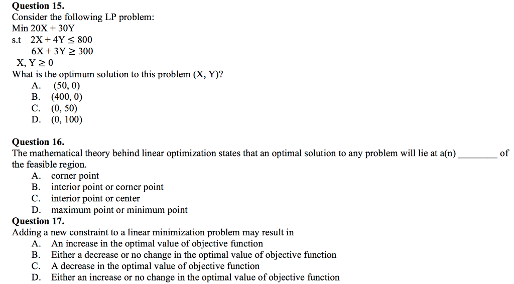 Solved Consider the following LP problem: Min 20X + 30Y | Chegg.com