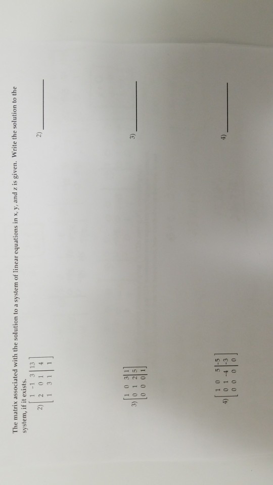 Solved The matrix associated with the solution to a system | Chegg.com