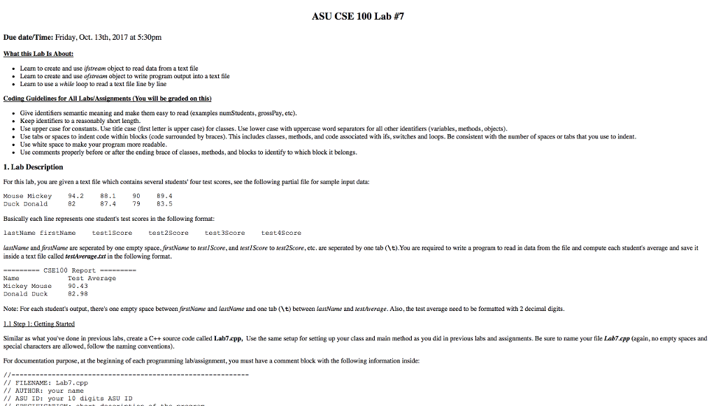 Solved ASU CSE 100 Lab #7 Due date/Time: Friday, Oct. 13th, | Chegg.com