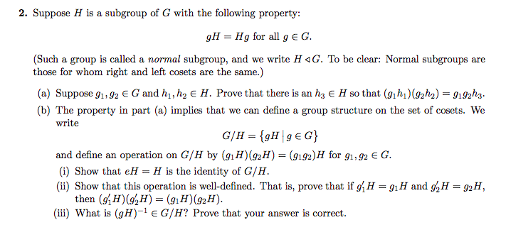 Solved 2. Suppose H is a subgroup of G with the following | Chegg.com