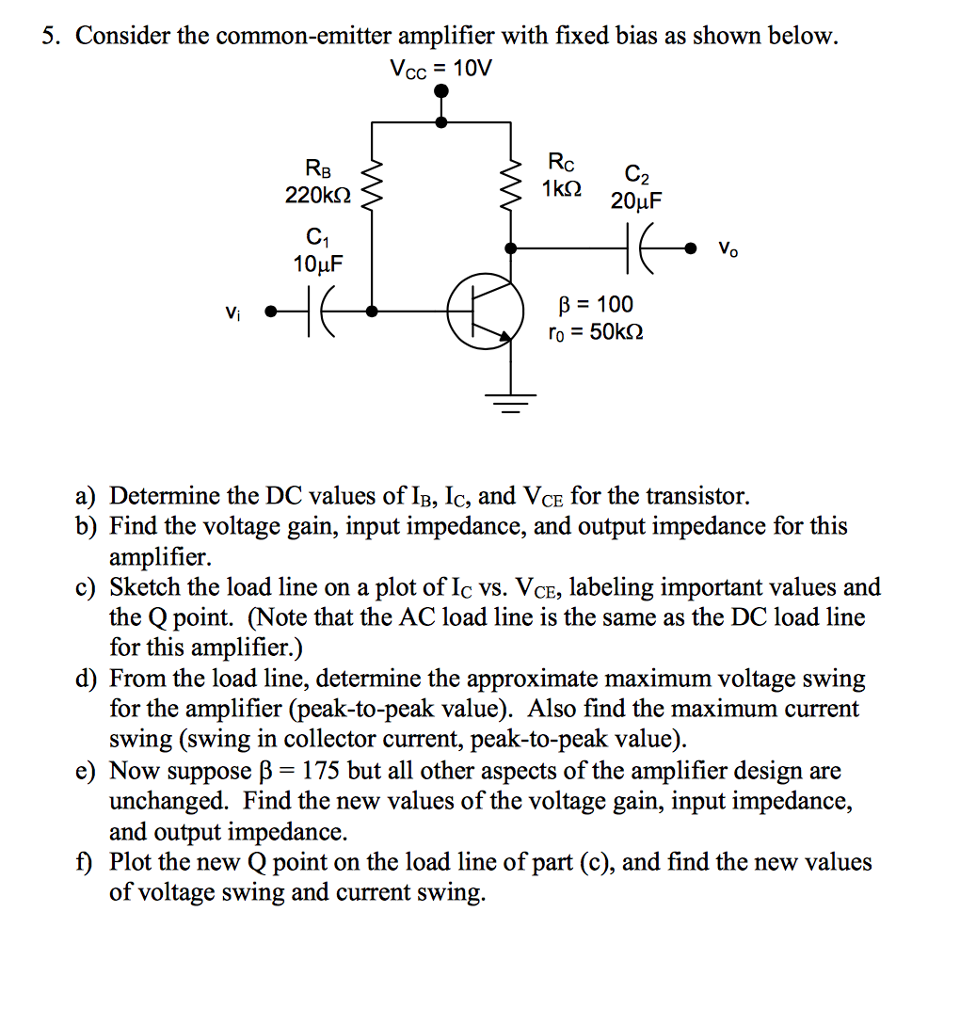 Solved 5. Consider the common-emitter amplifier with fixed | Chegg.com
