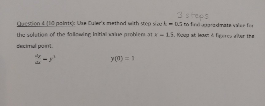 Solved 3 steps Question 4(10 points): Use Euler's method | Chegg.com