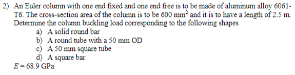 Solved An Euler column with one end fixed and one end free | Chegg.com