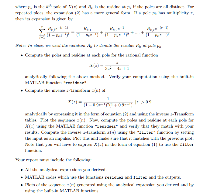 Solved 2 Using Residuez Function To Compute The Residue