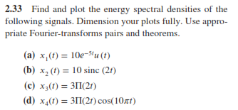 Solved Find and plot the energy spectral densities of the | Chegg.com