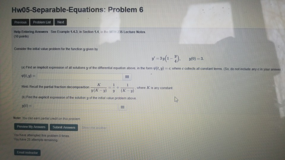 Solved Hw05 Separable Equations Problem 6 Previousproblem