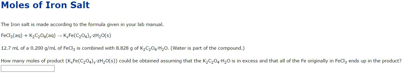 Solved The Iron salt is made according to the formula given | Chegg.com