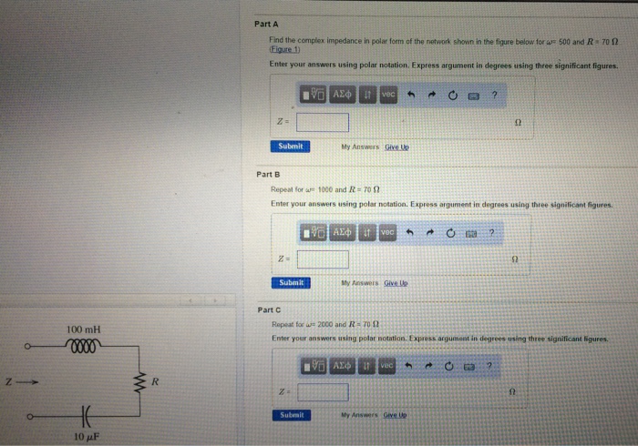 Solved Find the complex impedance in polar form of the | Chegg.com