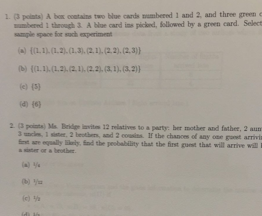 Solved A box contains two blue cards numbered 1 and 2, and | Chegg.com