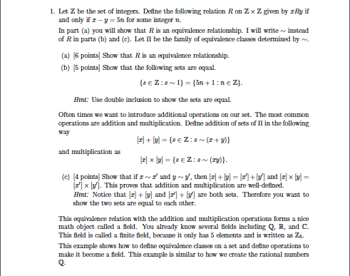 Solved Let Z be the set of integers. Define the following | Chegg.com