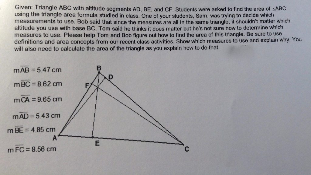 Solved Triangle ABC with altitude segments AD, BE, and CF. | Chegg.com