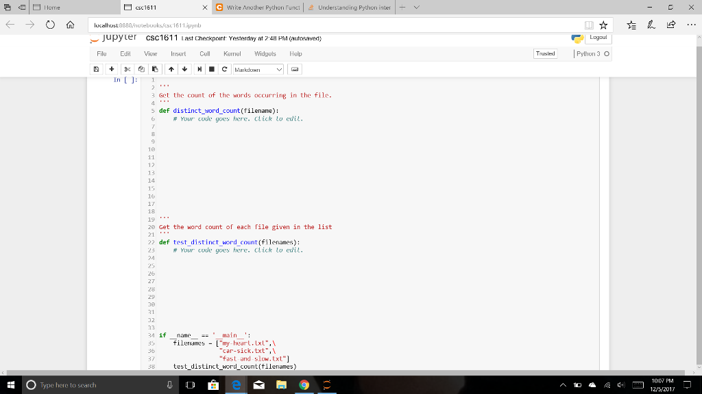Solved Write A Function Named Distinctwordcount Which 