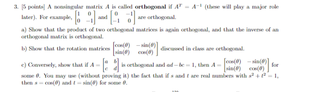 Solved A nonsingular matrix A is called orthogonal if A^T = | Chegg.com