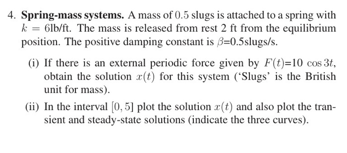 4. Spring-mass systems. A mass of 0.5 slugs is | Chegg.com